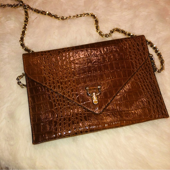 Vintage | Bags | Vivace Brown Croc Embossed Clutch With Suede Interior ...